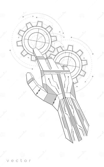 Technical Drawing of Gears . Robot Hand. Mechanical Engineering ...