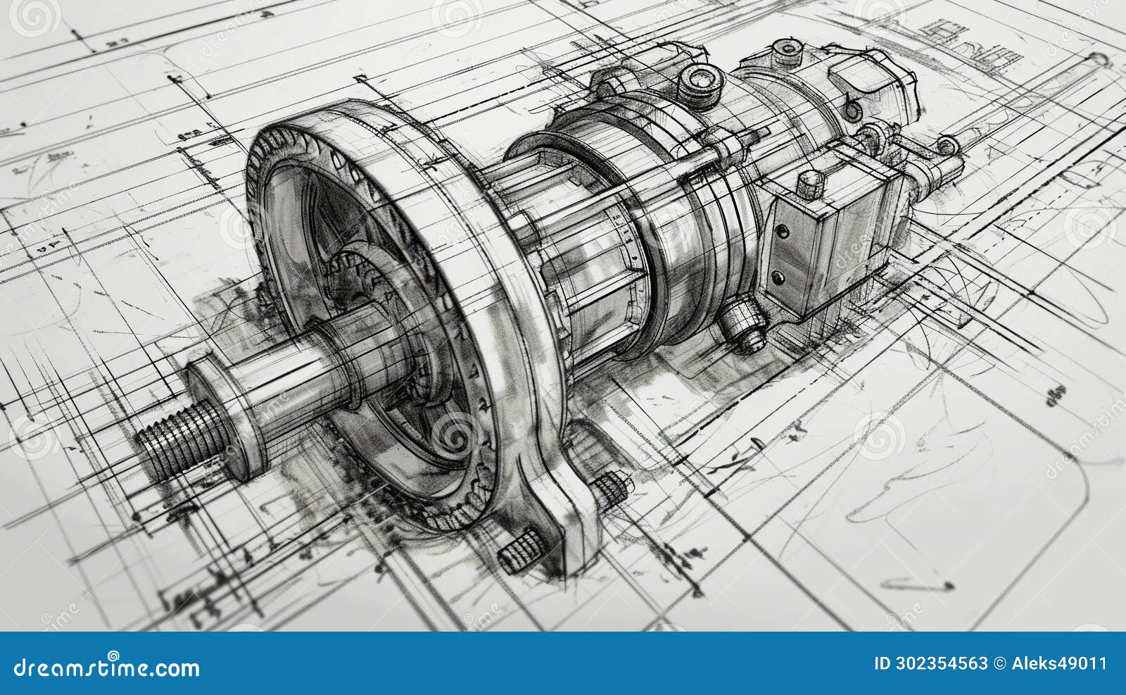 Technical Drawing of Gears .Rotating Mechanism of Round Parts .Machine ...