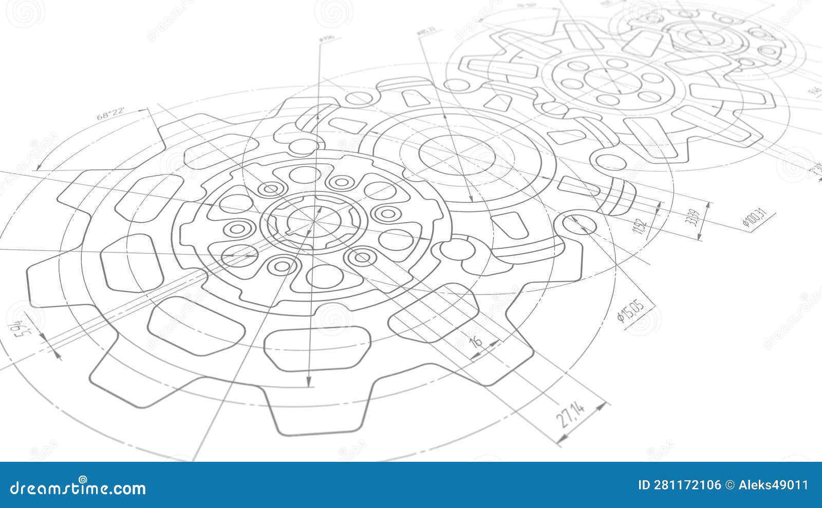 Technical Drawing of Gears .Rotating Mechanism of Round Parts .Machine ...
