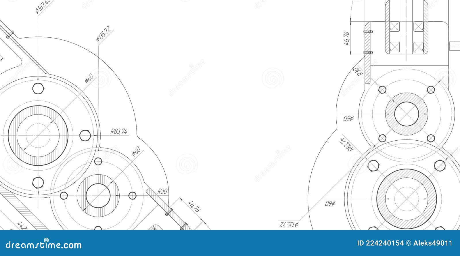 Technical Drawing of Gears .Rotating Mechanism of Round Parts .Machine ...