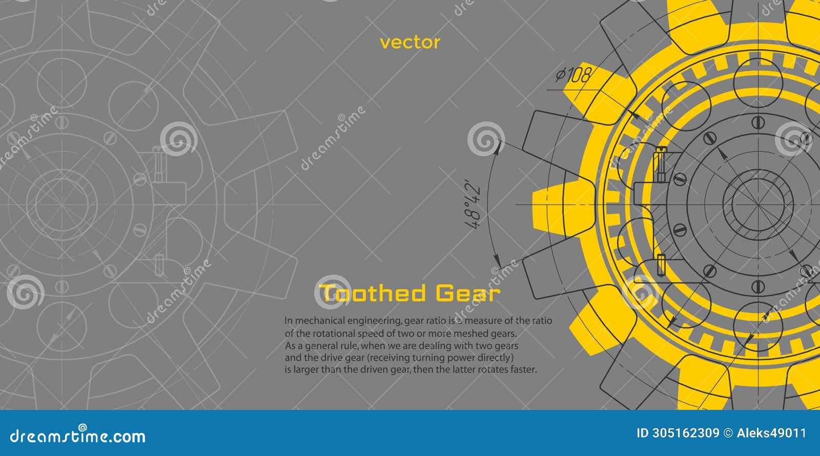 Technical Drawing of Gears .Rotating Mechanism of Round Parts .Machine ...