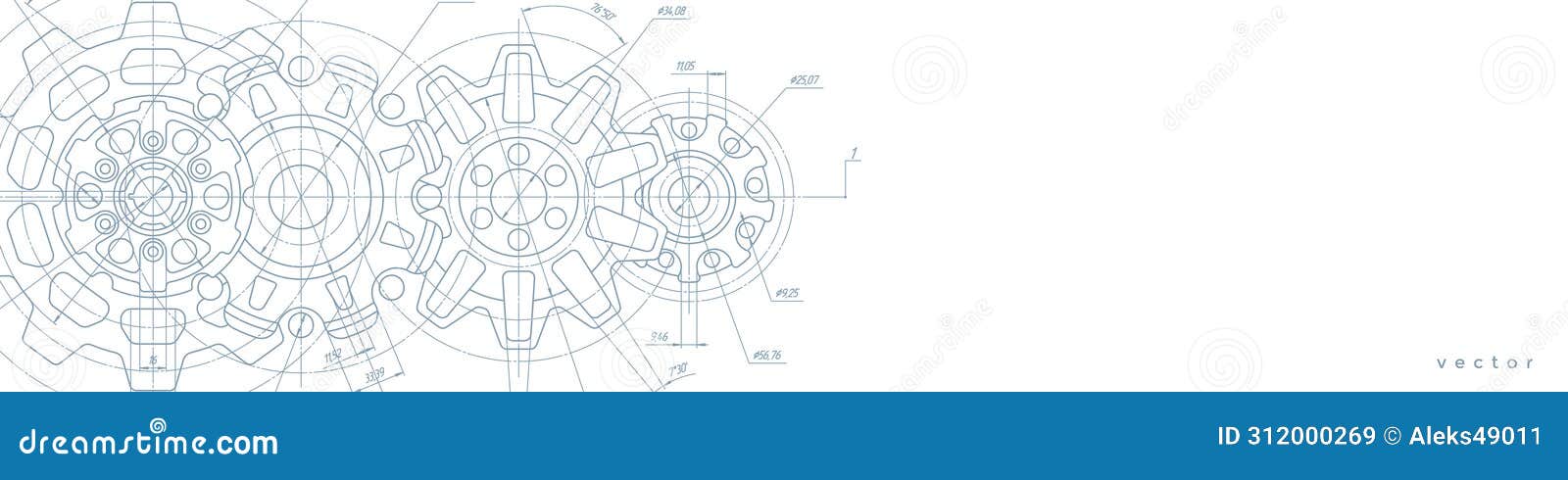 Technical Drawing of Gears .Rotating Mechanism of Round Parts .Machine ...