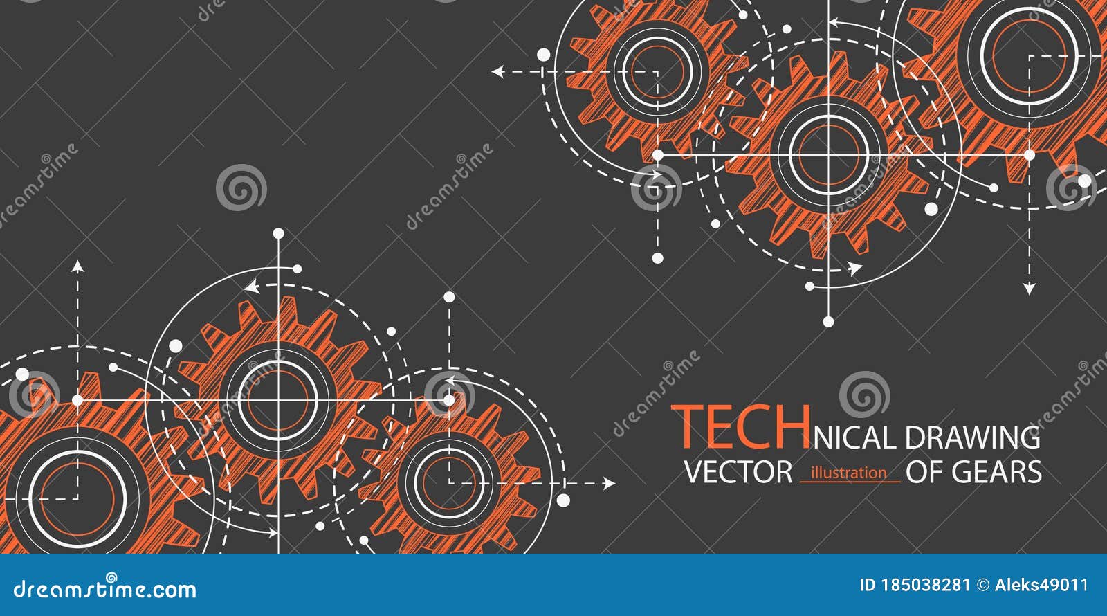 Technical Drawing of Gears .Rotating Mechanism of Round Parts .Machine ...