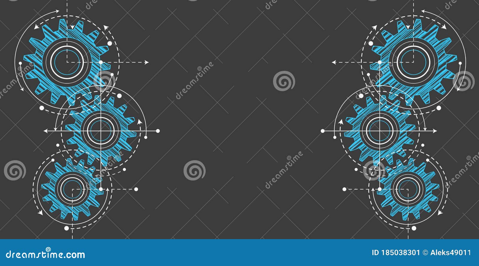 Technical Drawing of Gears .Rotating Mechanism of Round Parts .Machine ...