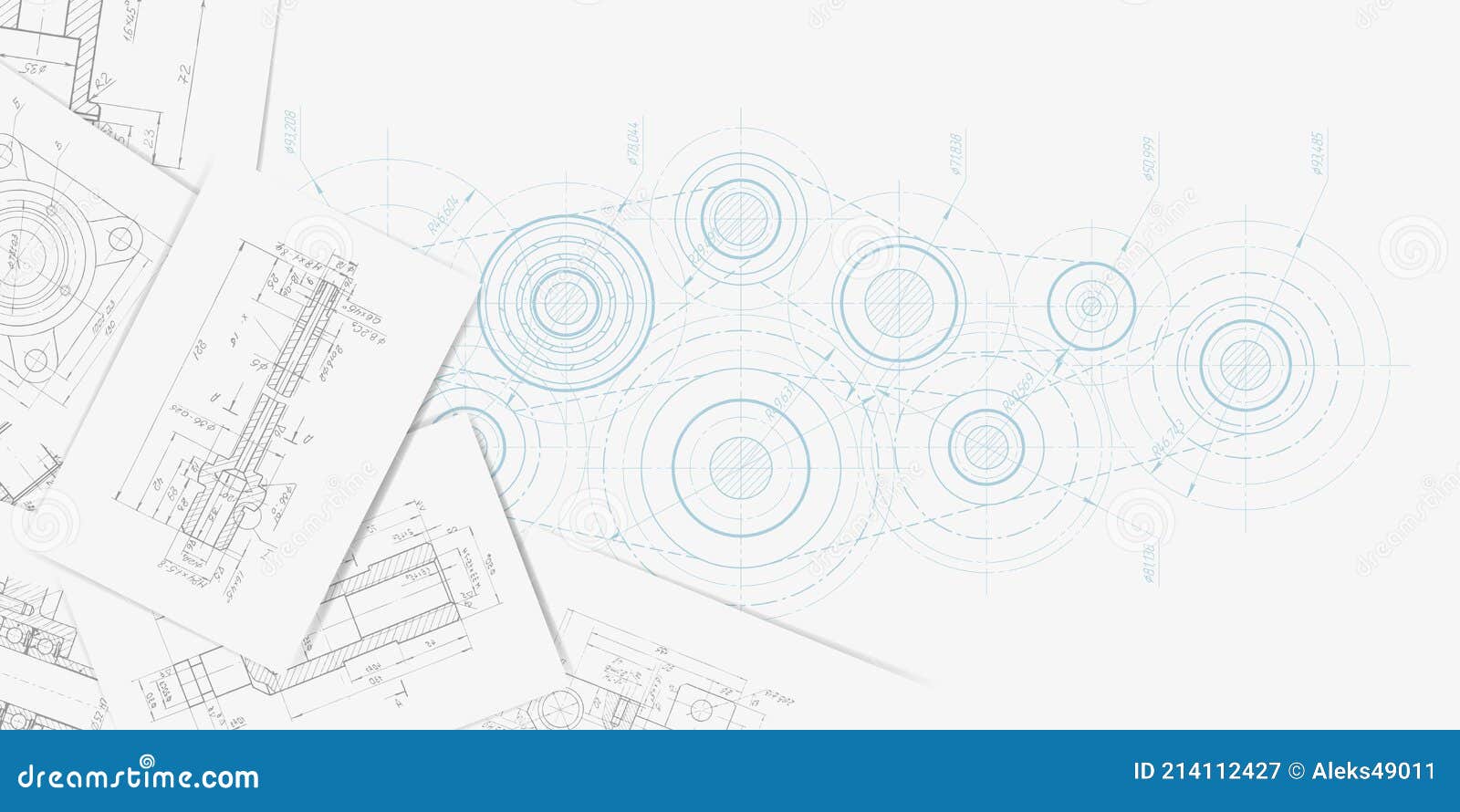 Technical Drawing of Gears .Rotating Mechanism of Round Parts. School ...