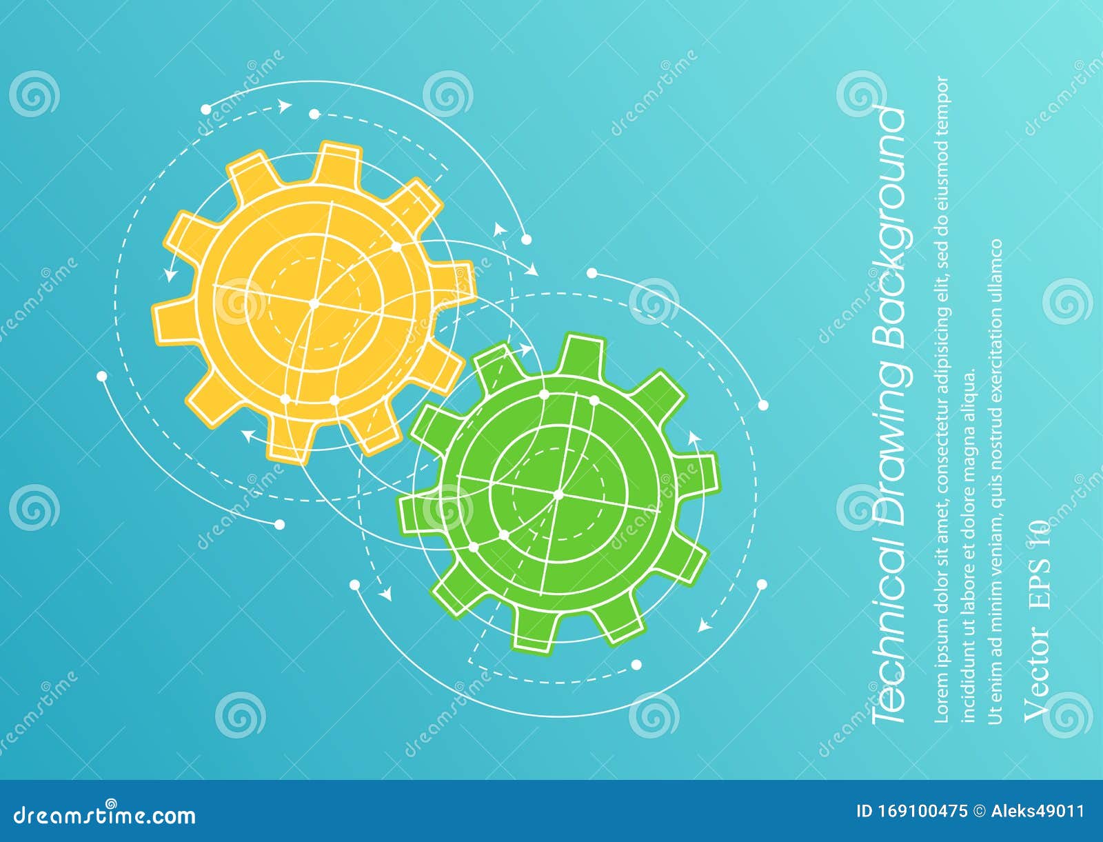 Technical Drawing of Gears .Rotating Mechanism of Round Parts ...