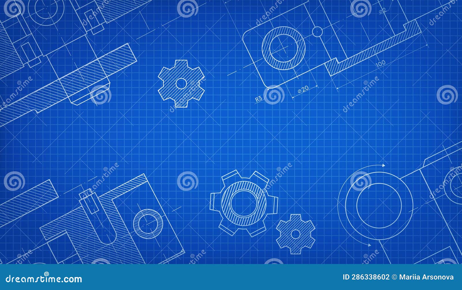 Technical Drawing on a Gradient Background. Abstract Schemes, Drawings ...