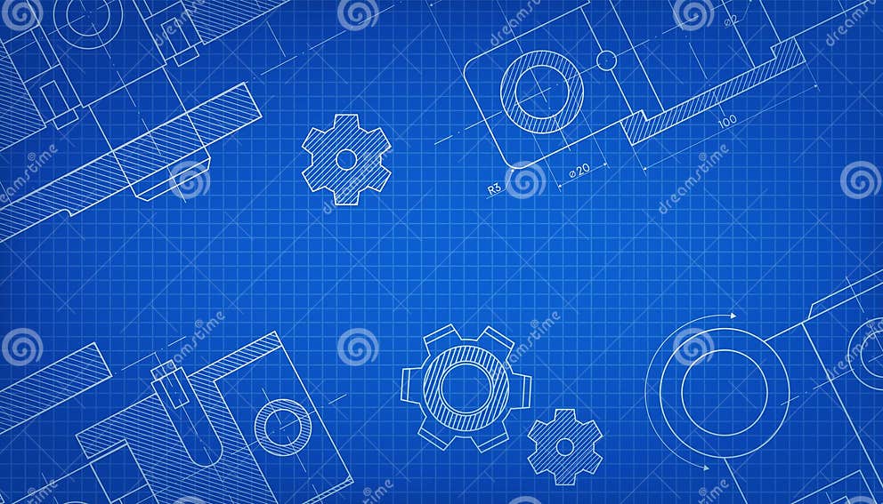 Technical Drawing on a Gradient Background. Abstract Schemes, Drawings ...