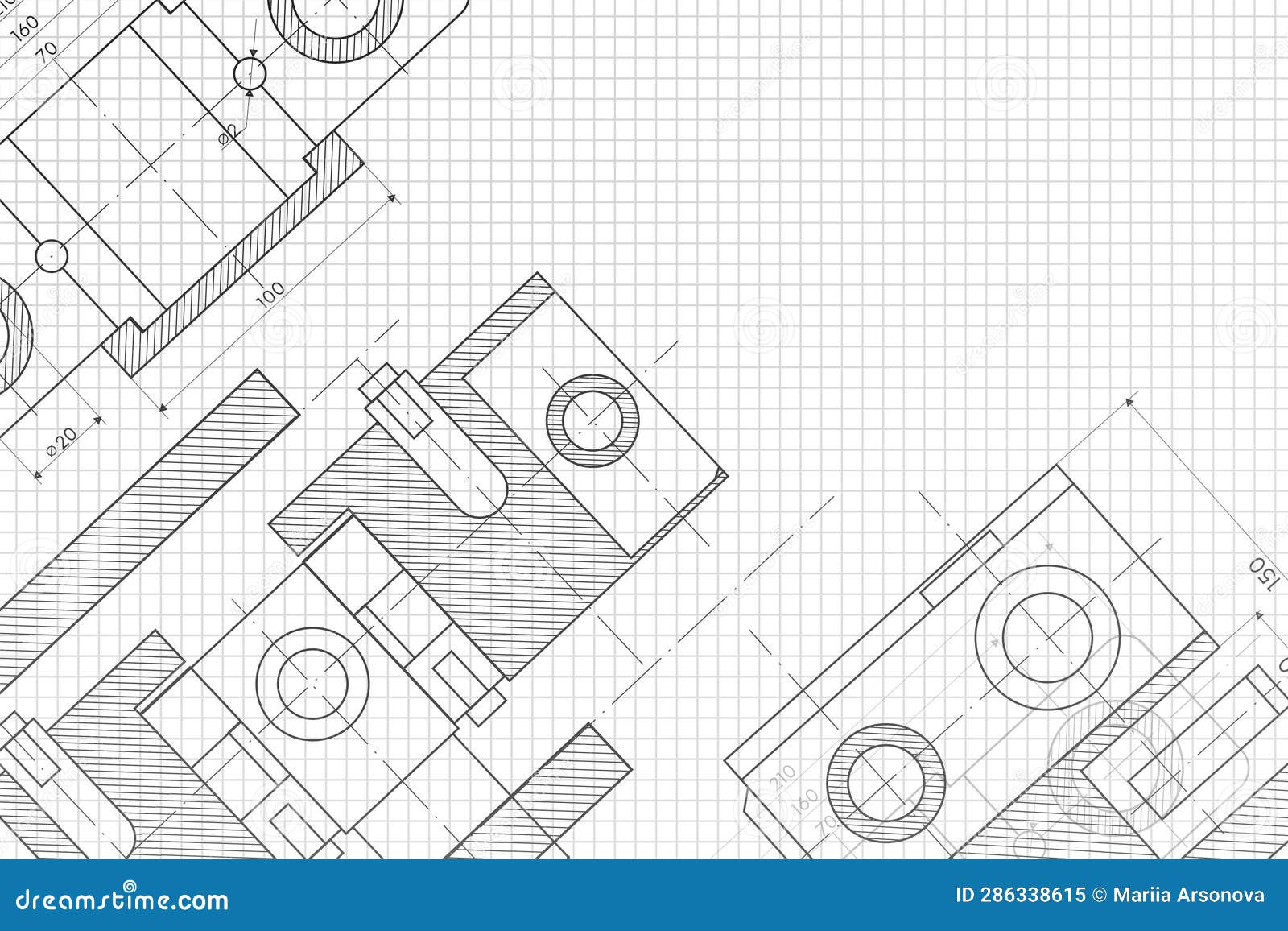 Technical Drawing on a Gradient Background. Abstract Schemes, Drawings ...