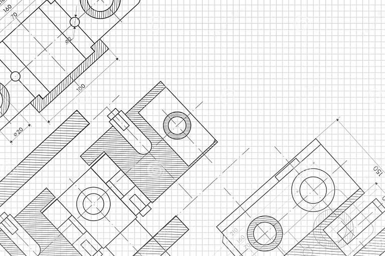 Technical Drawing on a Gradient Background. Abstract Schemes, Drawings ...