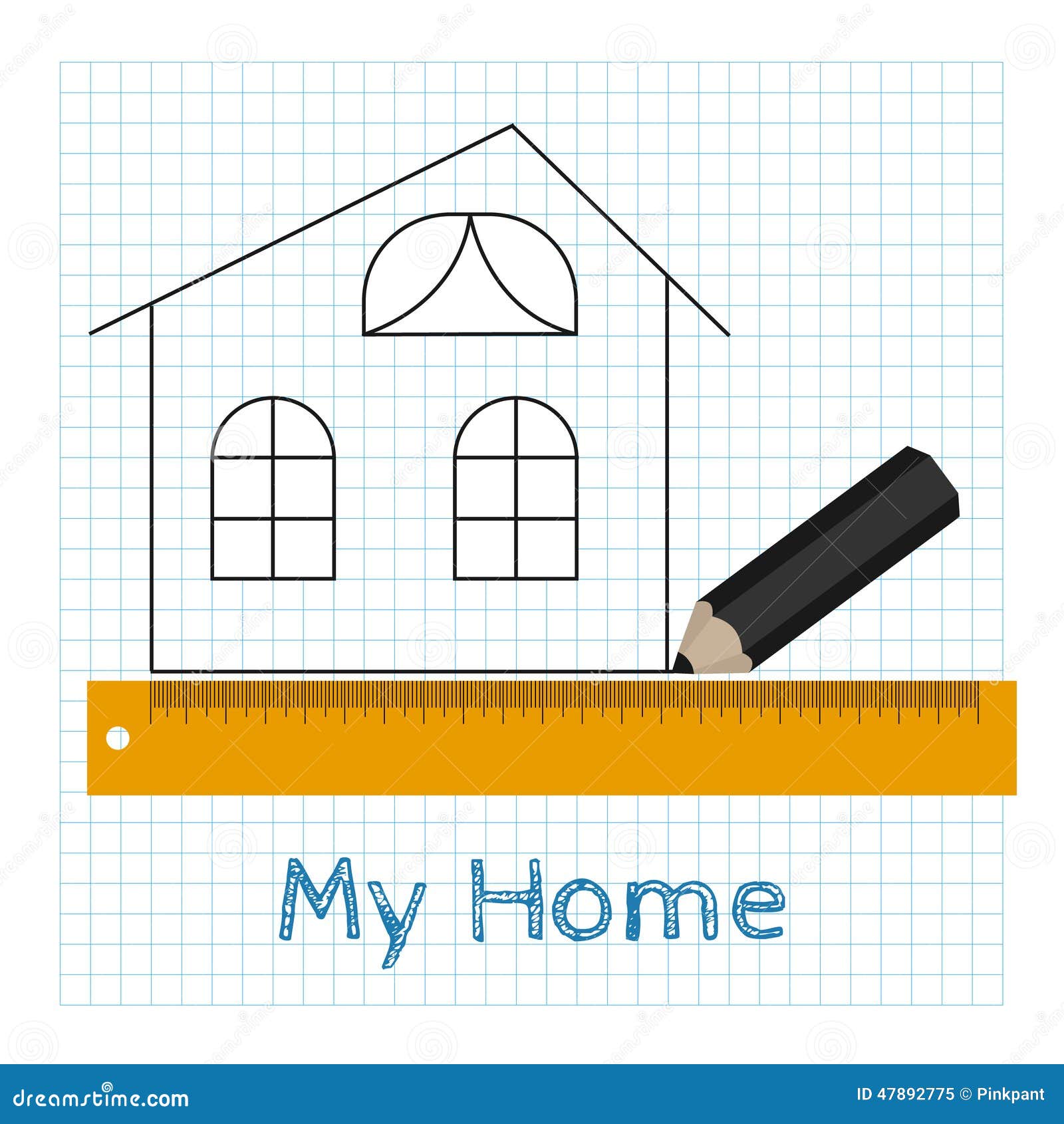 Technical Drawing House with Pencil and Ruler Stock Illustration ...