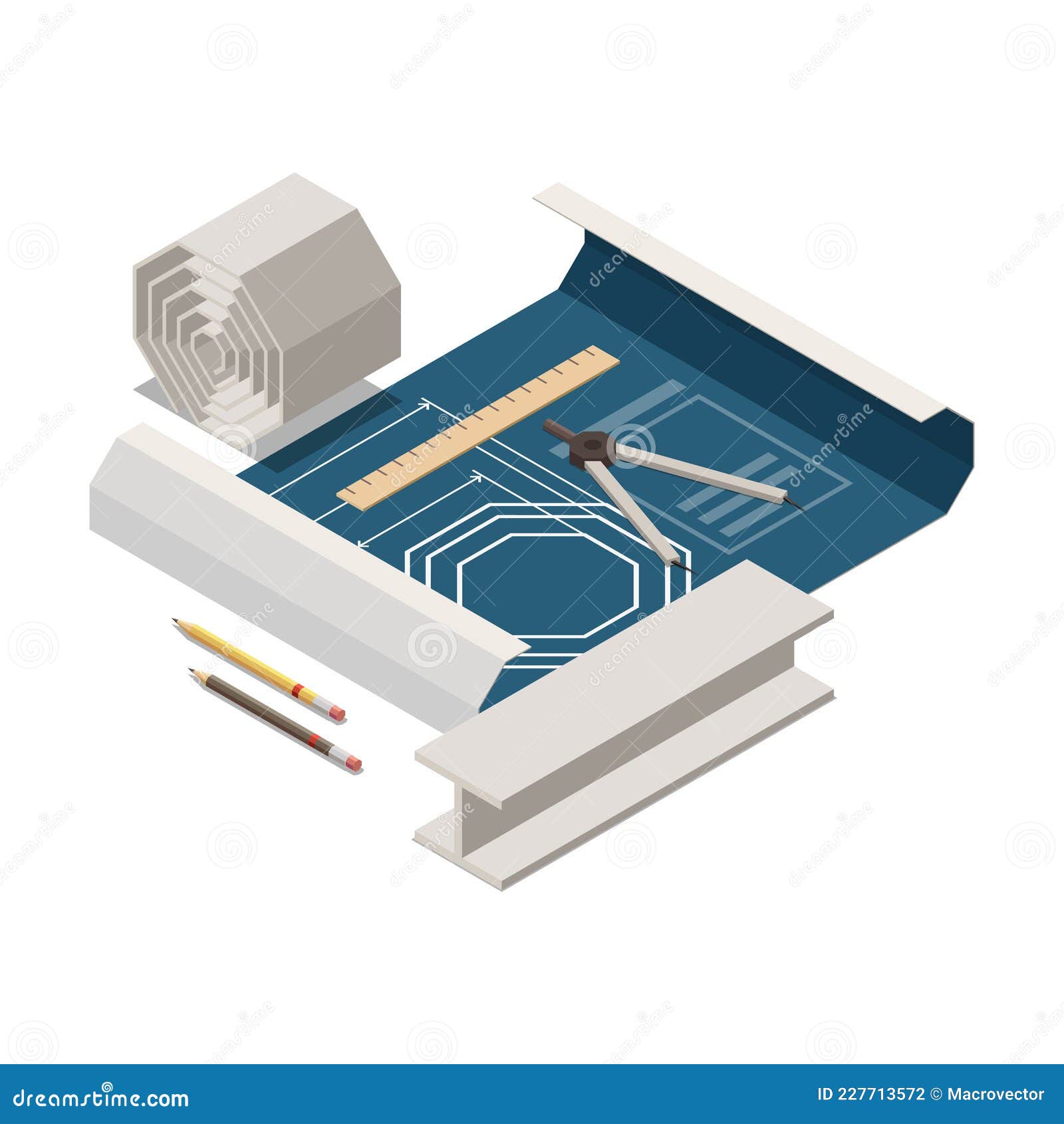 Technical Drawing Isometric Composition Stock Vector - Illustration of ...