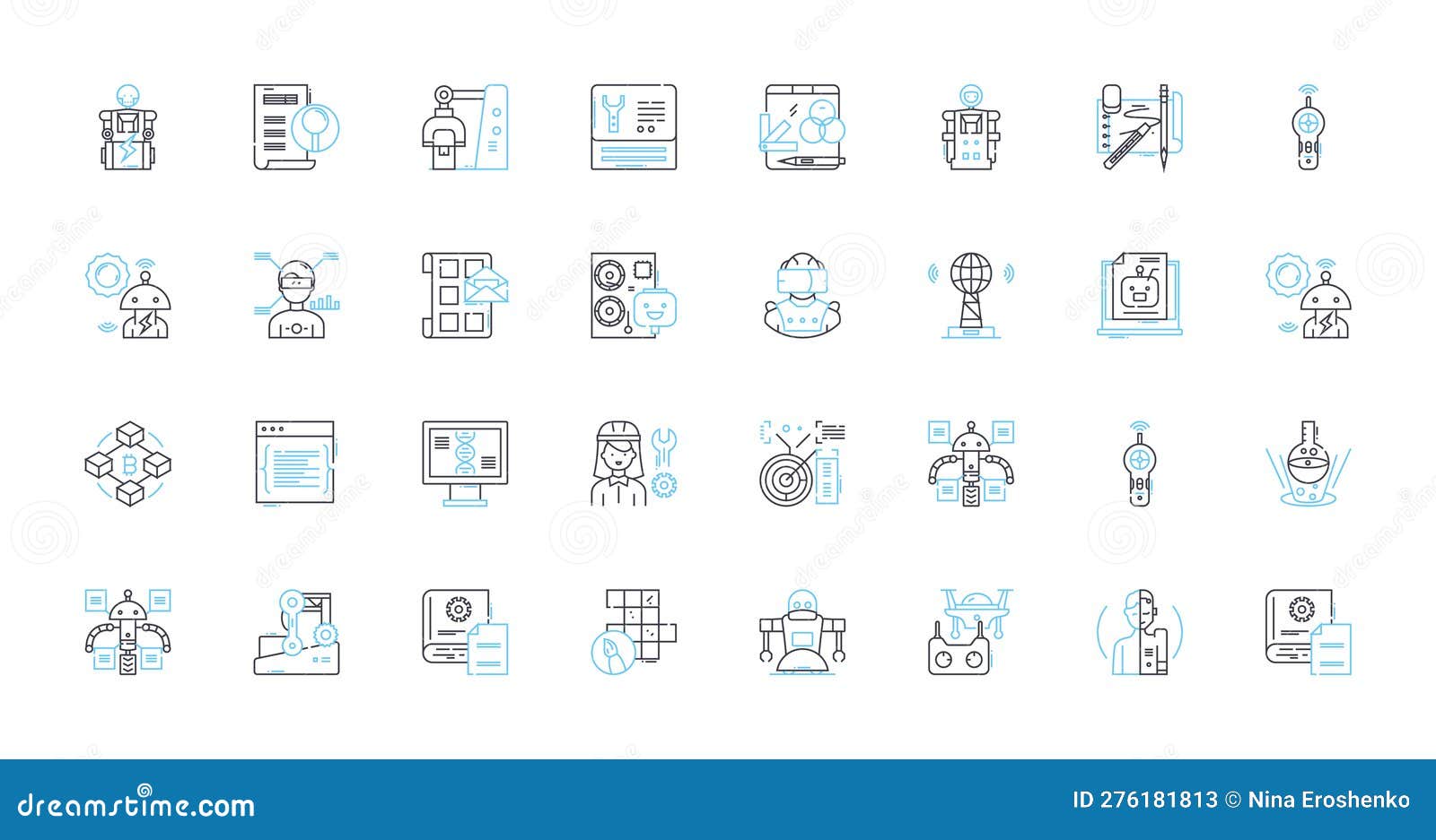 Technical Drawing Linear Icons Set. Blueprint, Schematic, Drafting ...