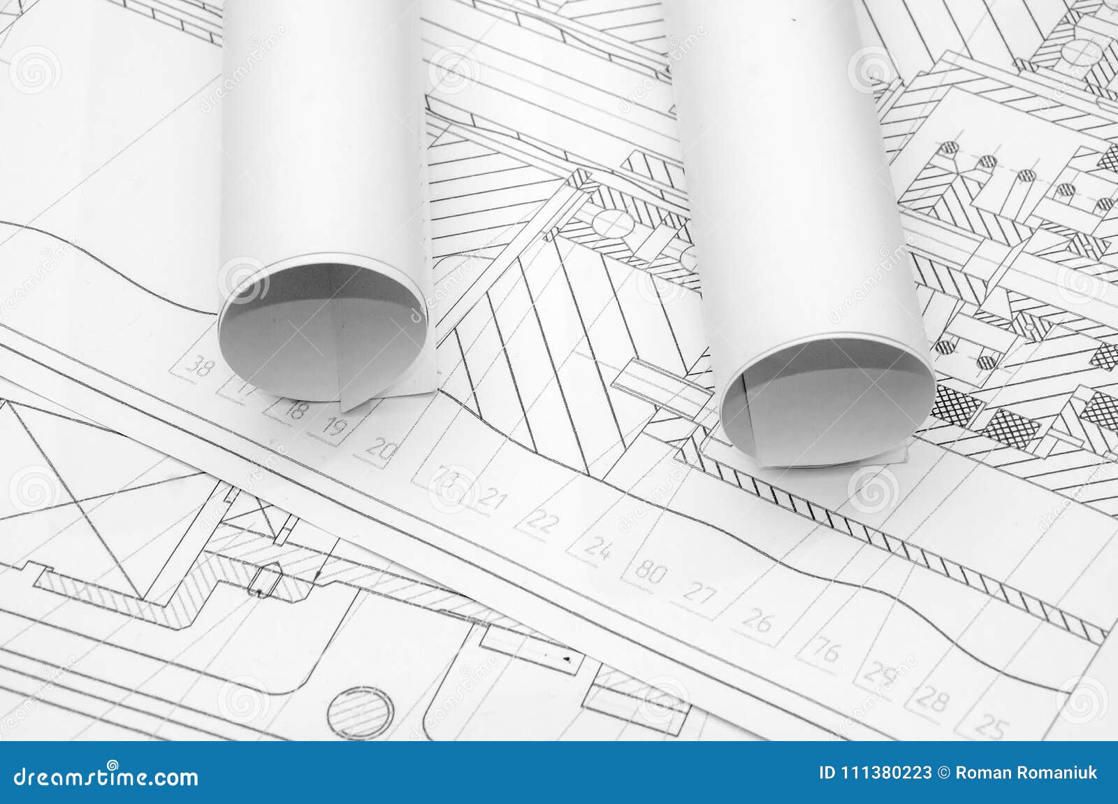 Technical Drawing, Machine Parts. Stock Image - Image of line, frame ...