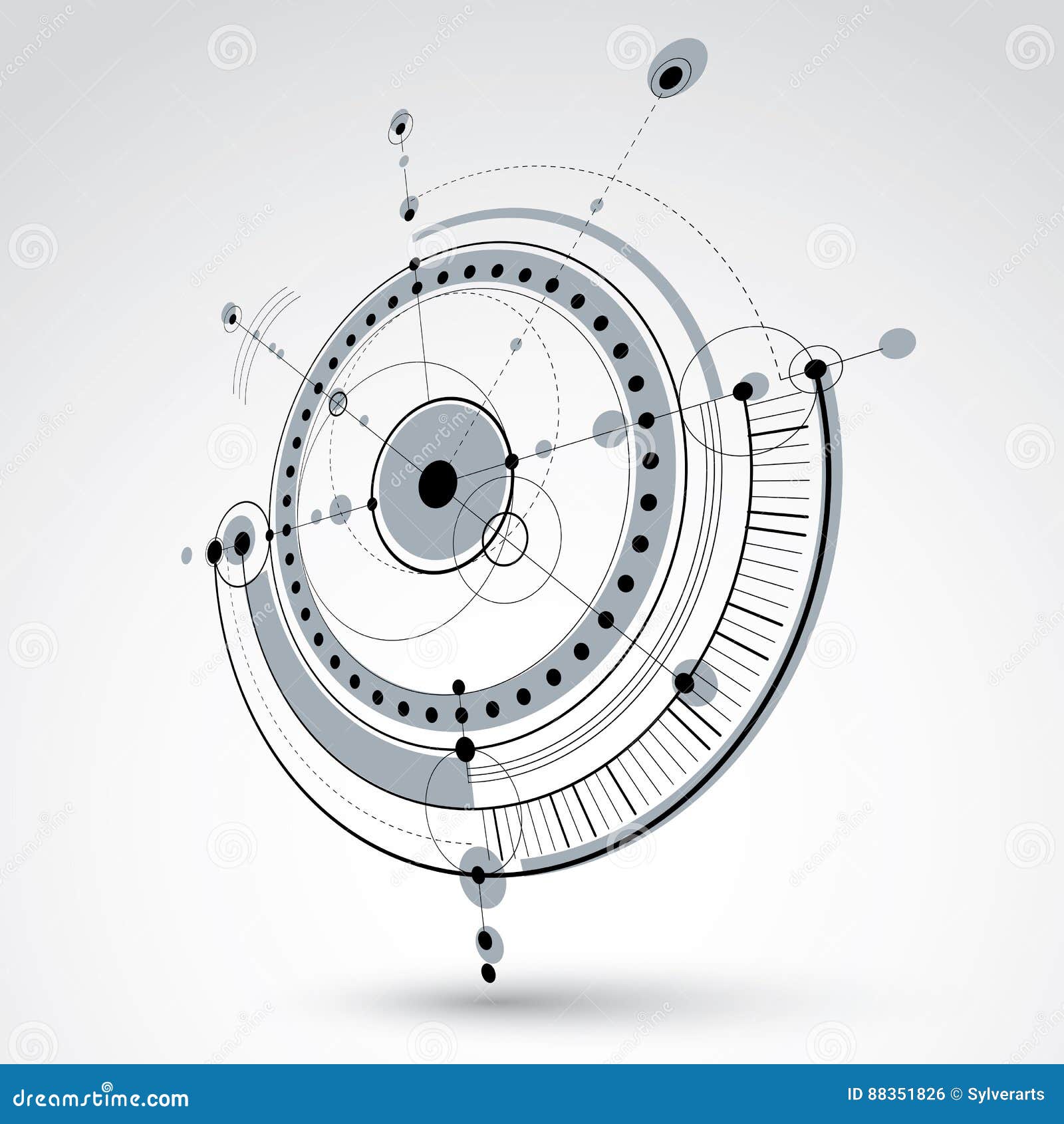 Technical Drawing Made Using Dashed Lines and Geometric Circles. Stock ...