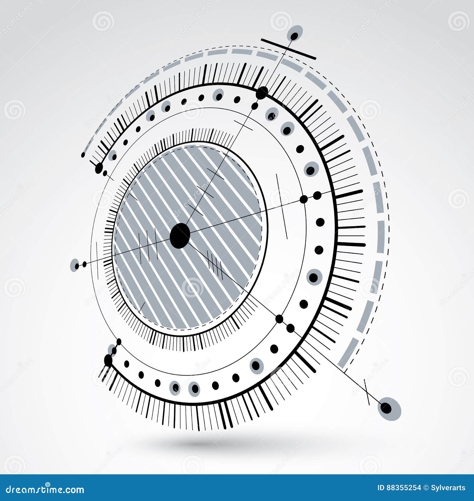 Technical Drawing Made Using Dashed Lines and Geometric Circles. Stock ...