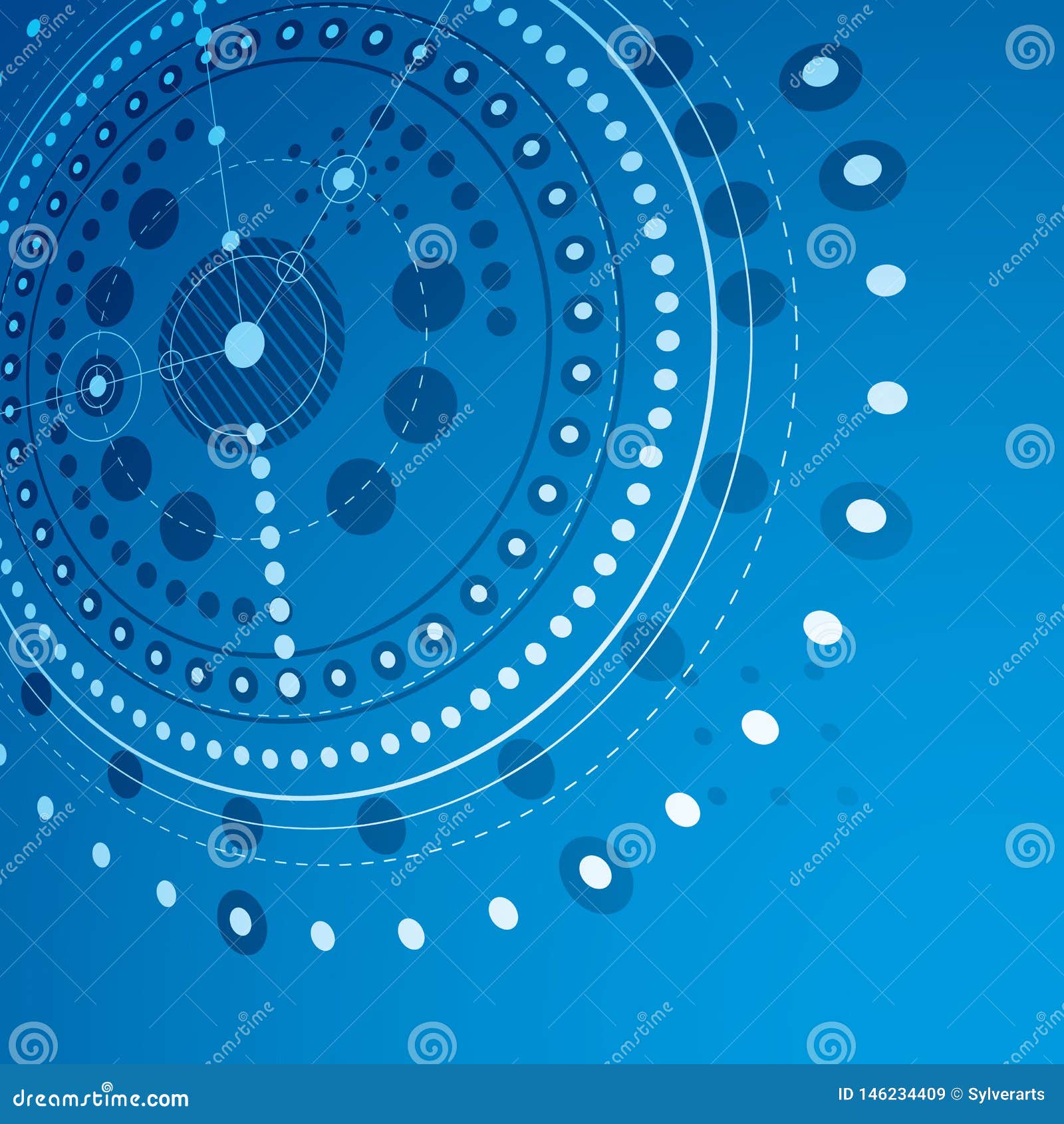Technical Drawing Made Using Dashed Lines and Geometric Circles. Blue ...