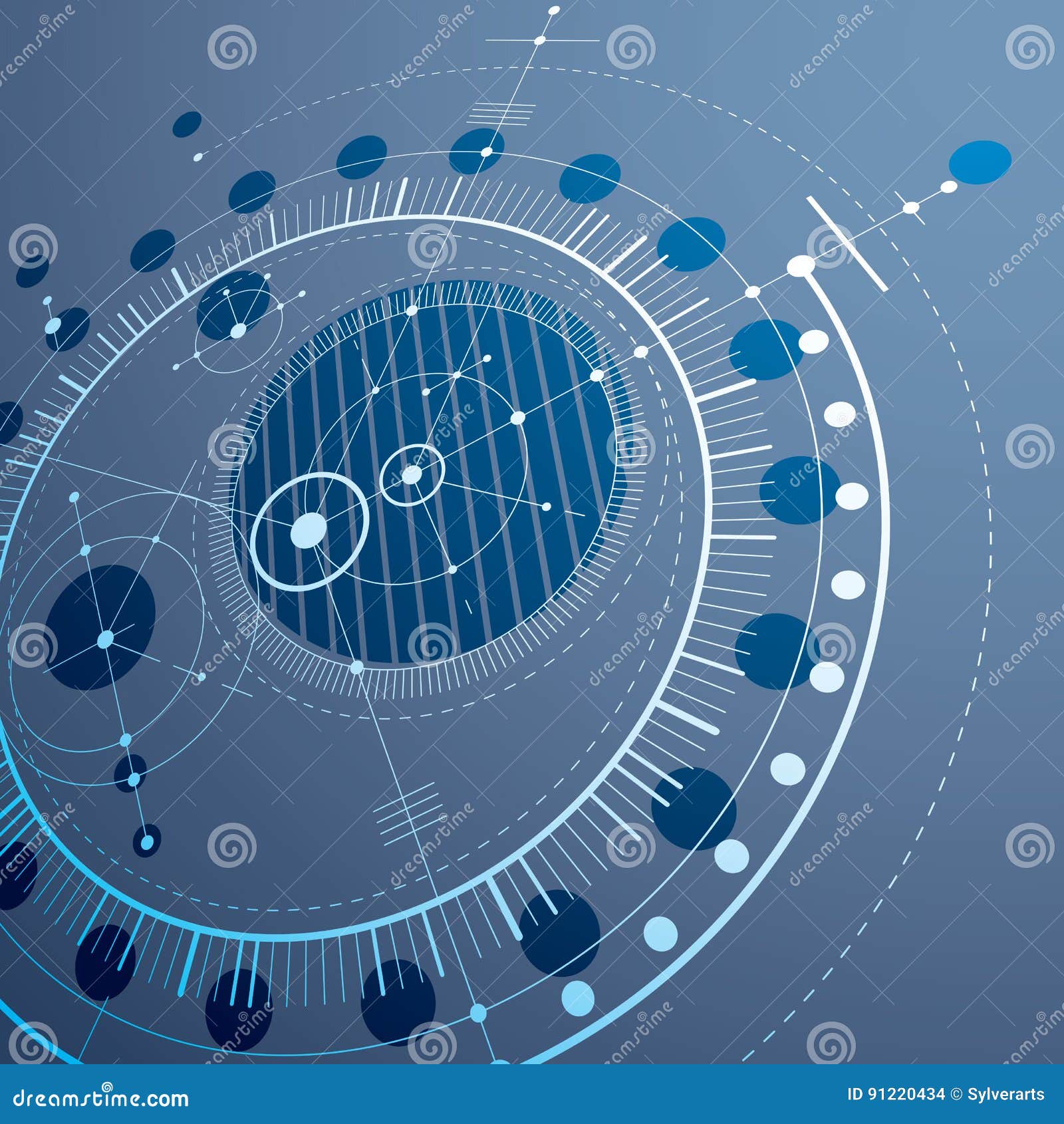 Technical Drawing Made Using Dashed Lines and Geometric Circles. Stock ...