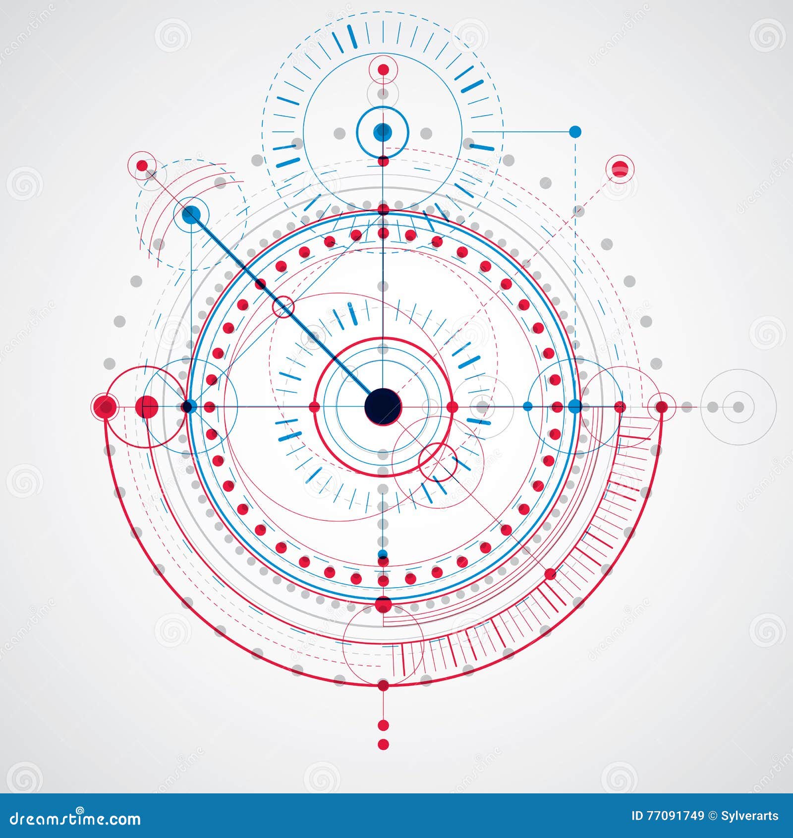 Technical Drawing Made Using Dashed Lines and Geometric Circles. Stock ...