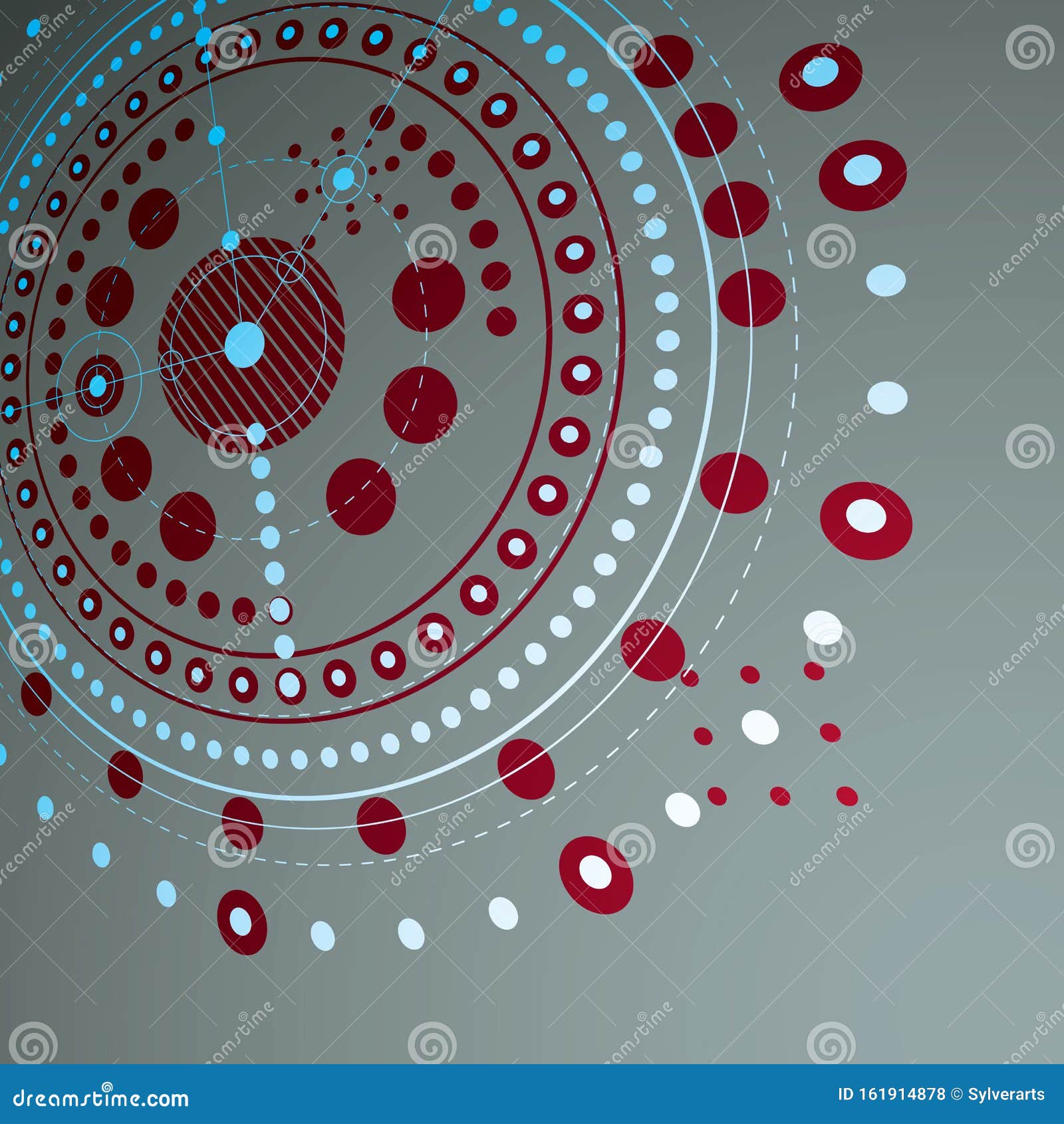 Technical Drawing Made Using Dashed Lines and Geometric Circles. Red ...