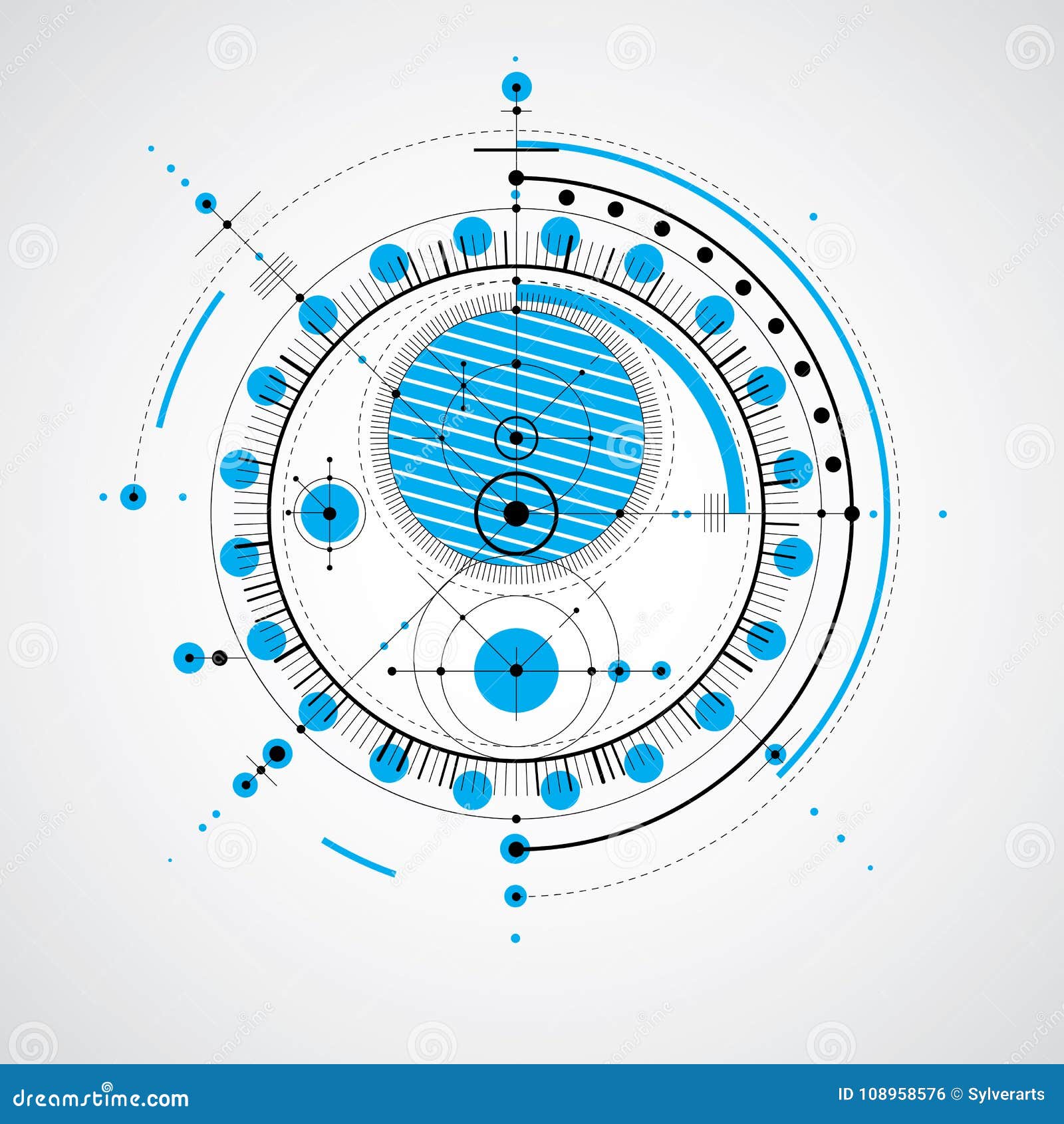 Technical Drawing Made Using Dashed Lines and Geometric Circles. Stock ...