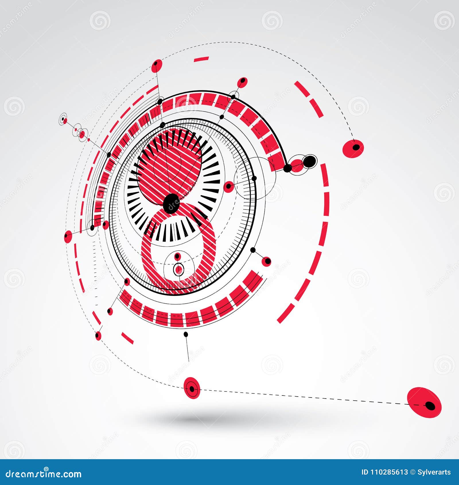 Technical Drawing Made Using Dashed Lines and Geometric Circles. Stock ...