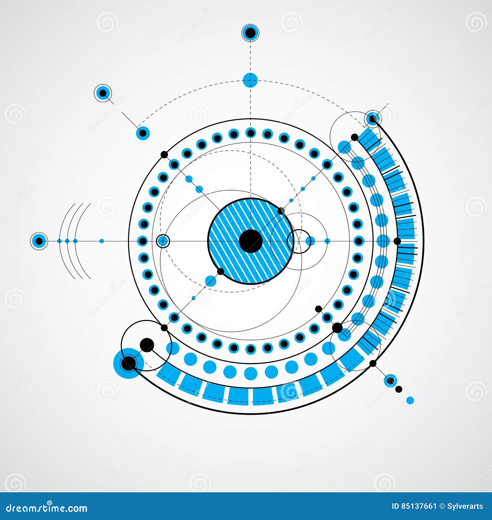 Technical Drawing Made Using Dashed Lines and Geometric Circles. Stock ...