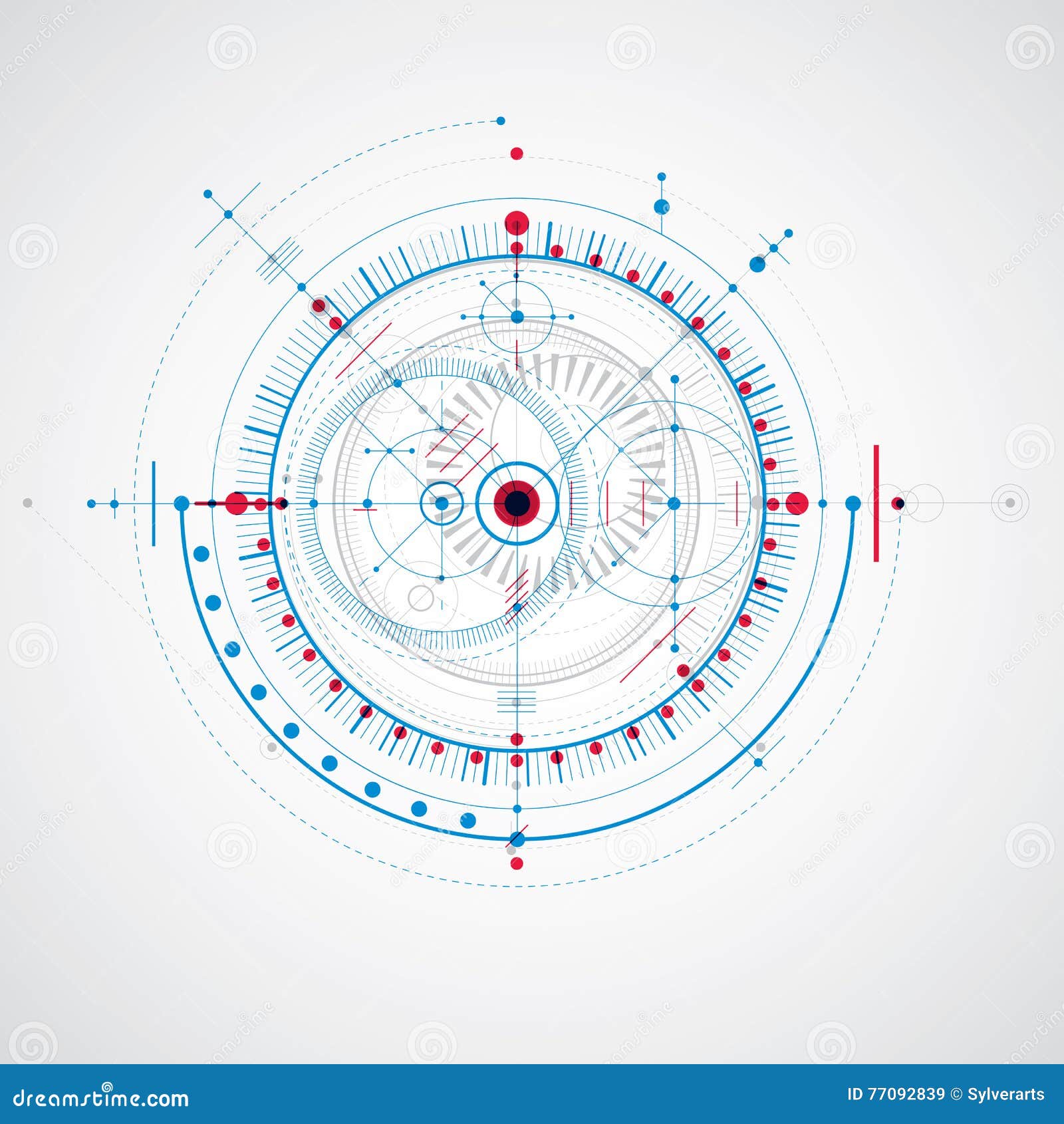 Technical Drawing Made Using Dashed Lines and Geometric Circles. Stock ...
