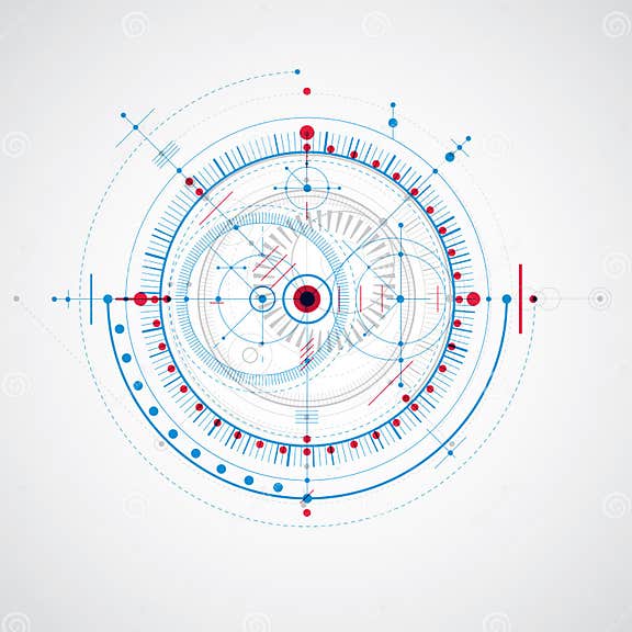 Technical Drawing Made Using Dashed Lines and Geometric Circles. Stock ...