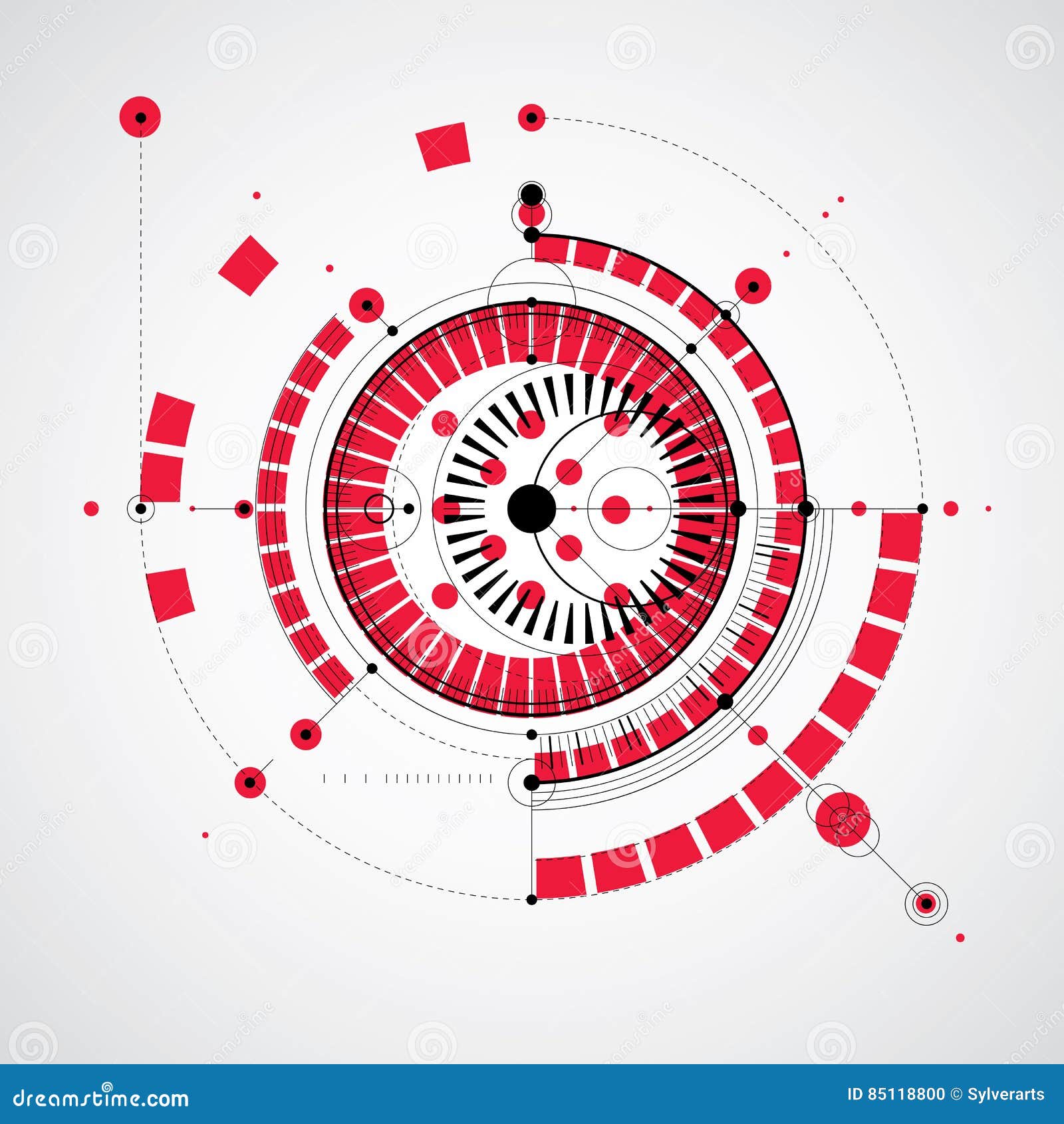 Technical Drawing Made Using Dashed Lines and Geometric Circles. Stock ...