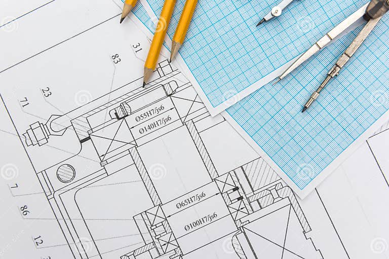 Technical Drawing with Millimeter Paper and Drawing Tools. Mathematics ...