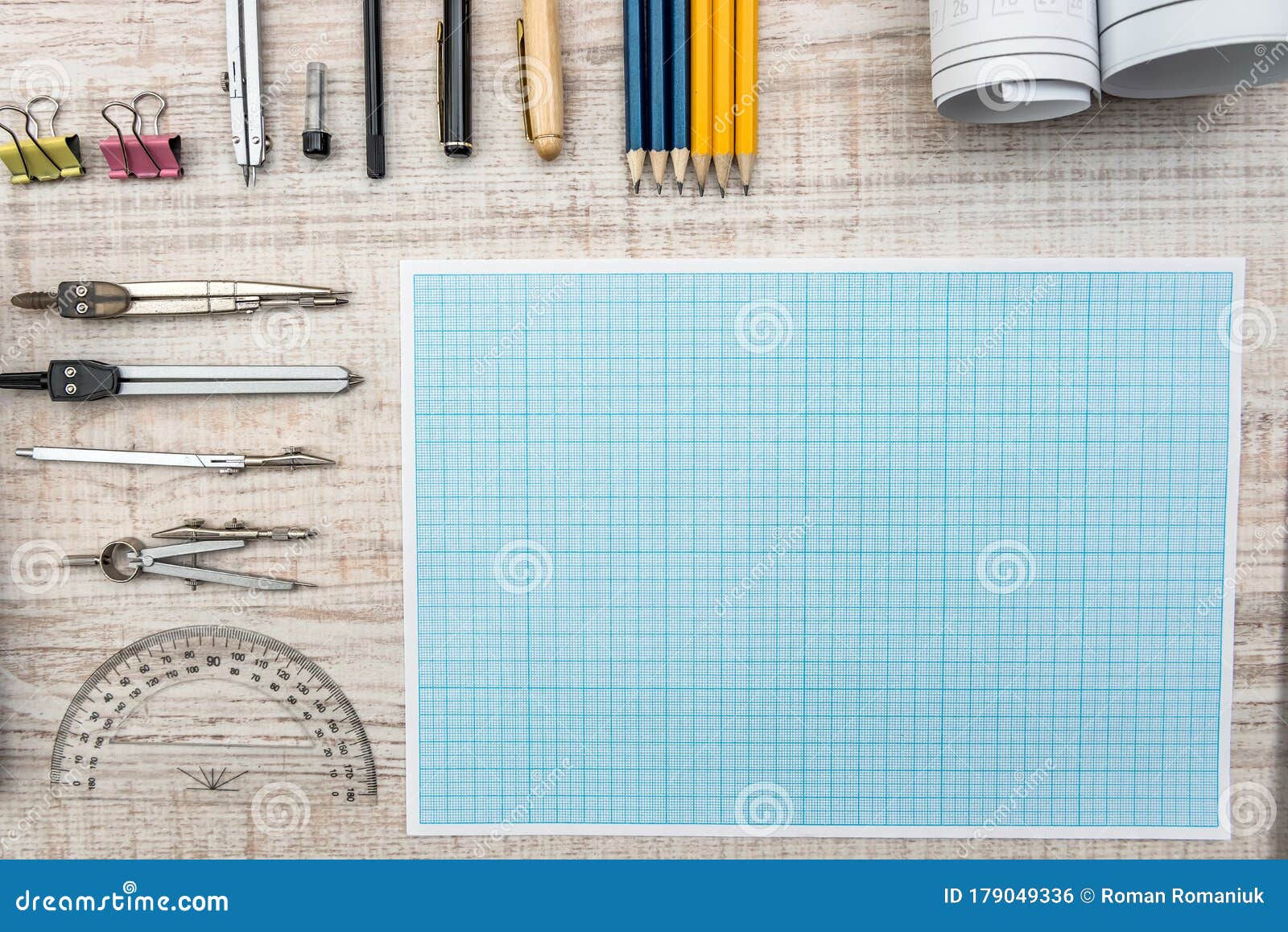 Technical Drawing with Millimeter Paper and Drawing Tools. Mathematics ...