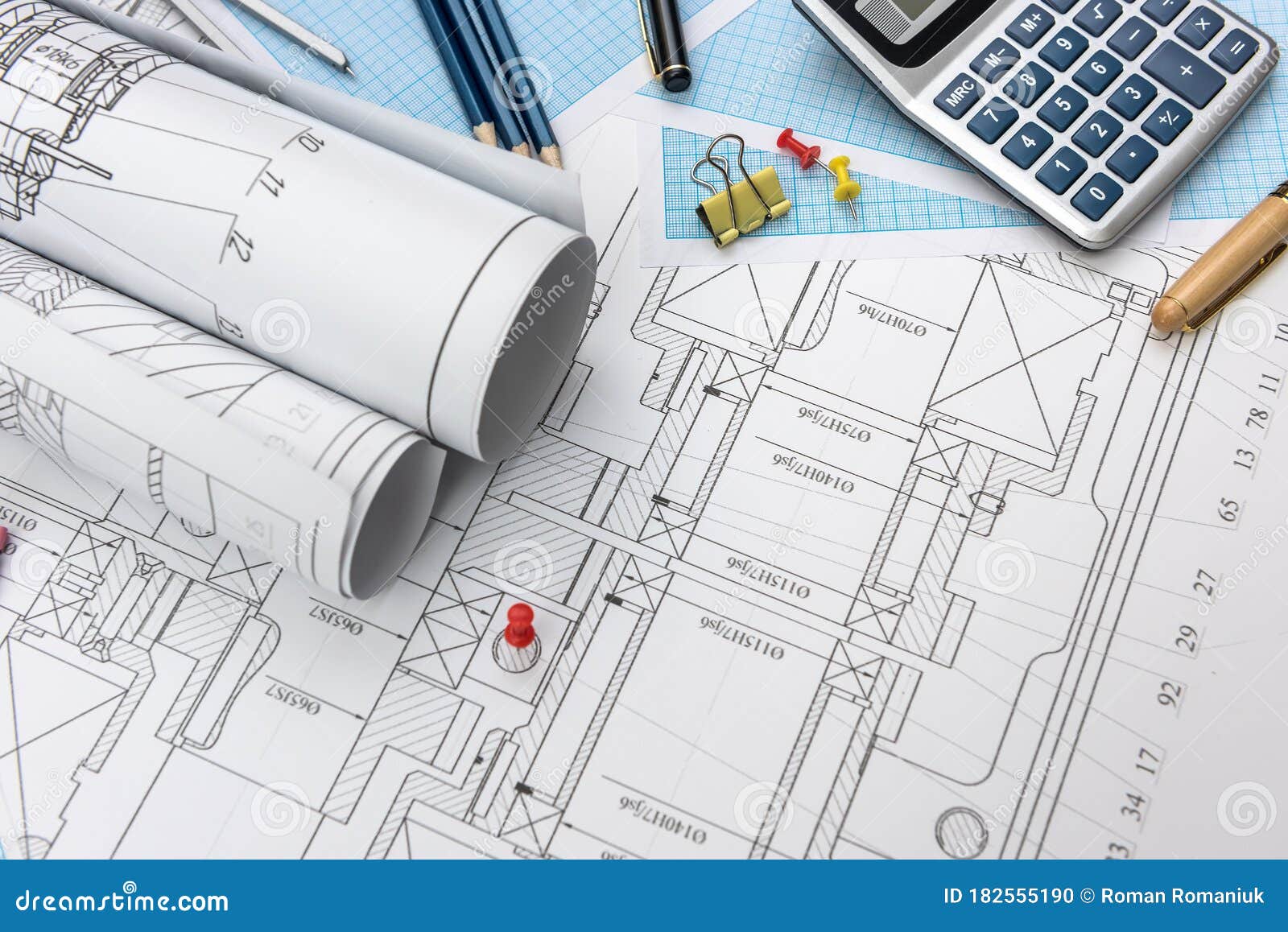 Technical Drawing with Millimeter Paper and Drawing Tools. Mathematics ...