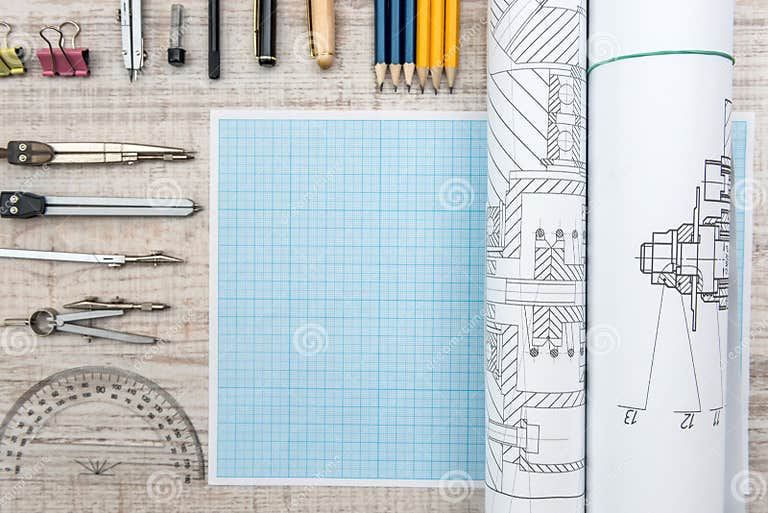 Technical Drawing with Millimeter Paper and Drawing Tools. Mathematics ...