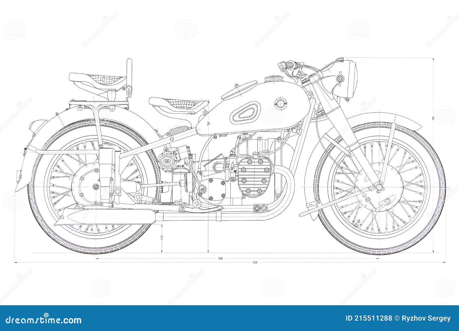 Technical Drawing Motorcycle Stock Illustration - Illustration of plane ...