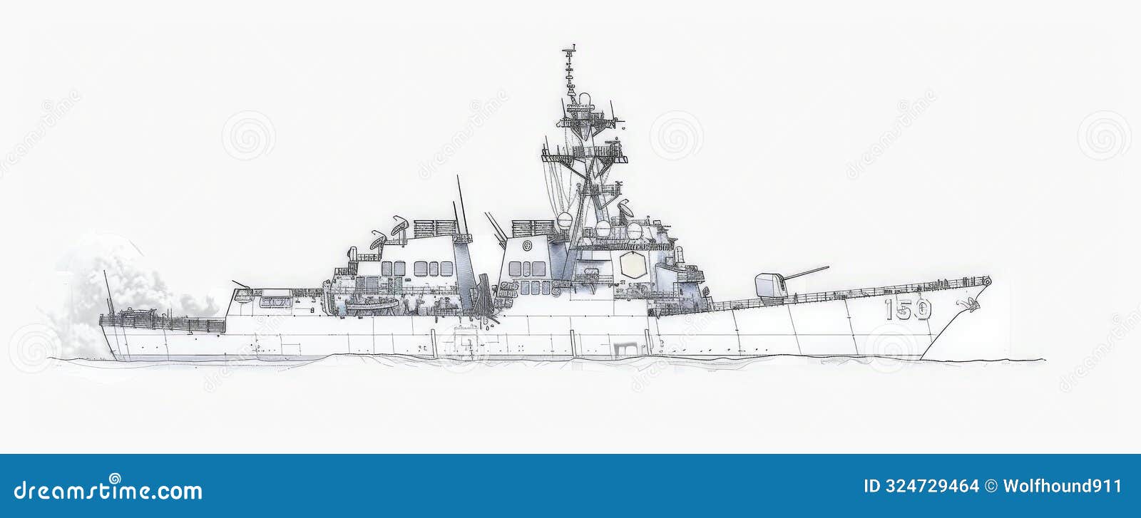 A Technical Drawing of a Naval Destroyer, Showcasing Its Radar Systems ...