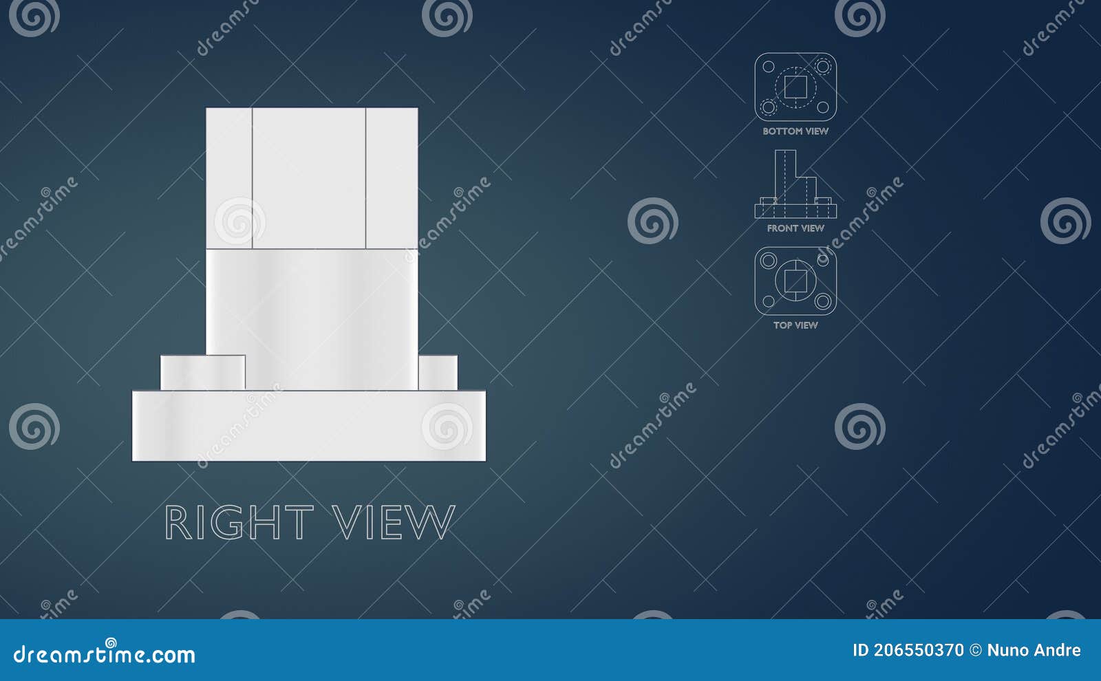 Technical Drawing with Orthographic Views from 3D Model. First Angle ...