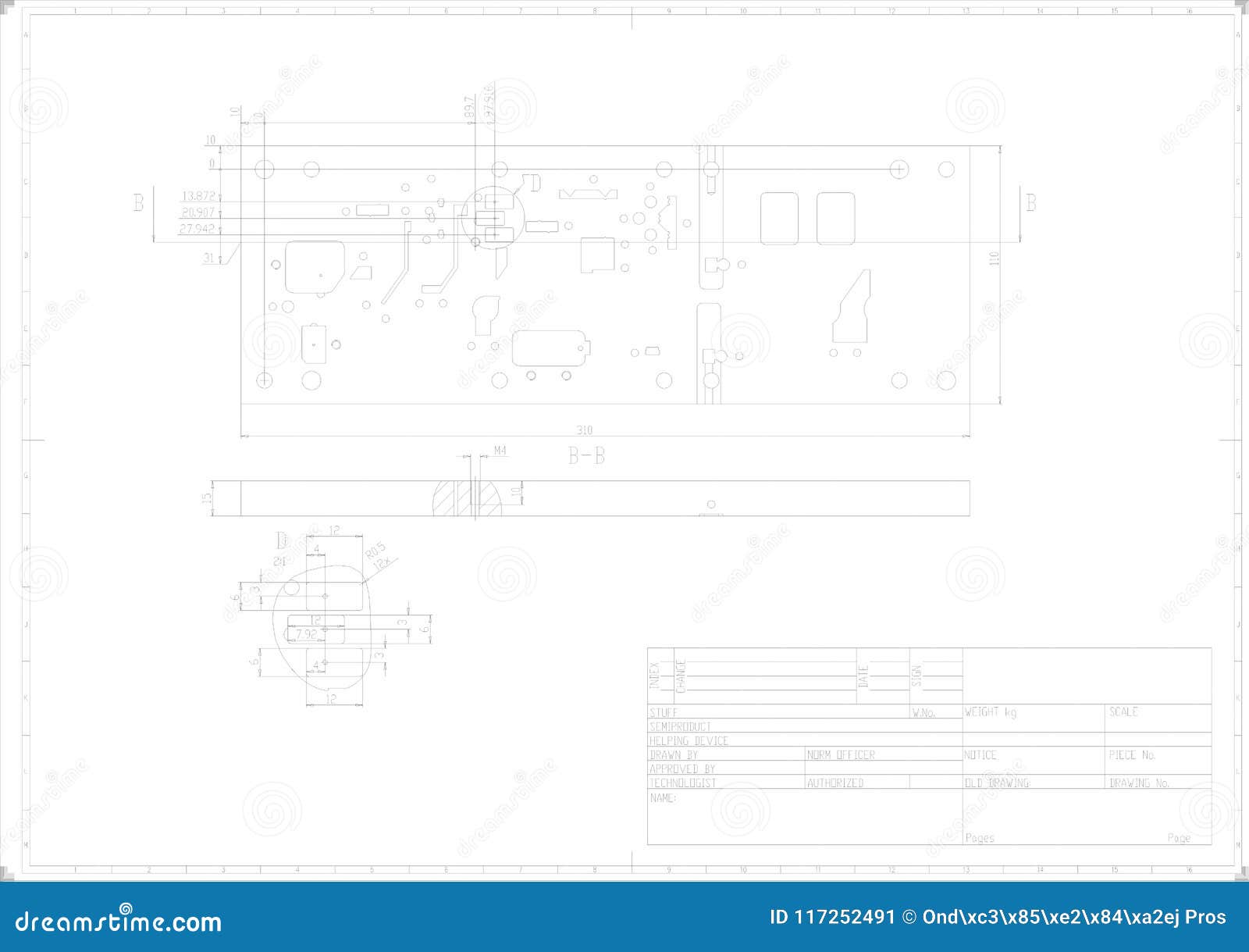 Technical Drawing with Perspective and Orthogonal Views with Stamp ...