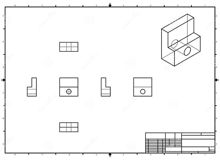 Technical Drawing with Perspective and Orthogonal Views with Stamp ...
