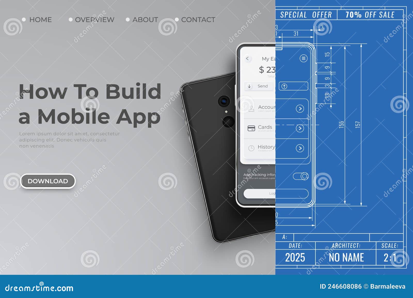 A Technical Drawing of a Phone with a Mobile Application and a ...