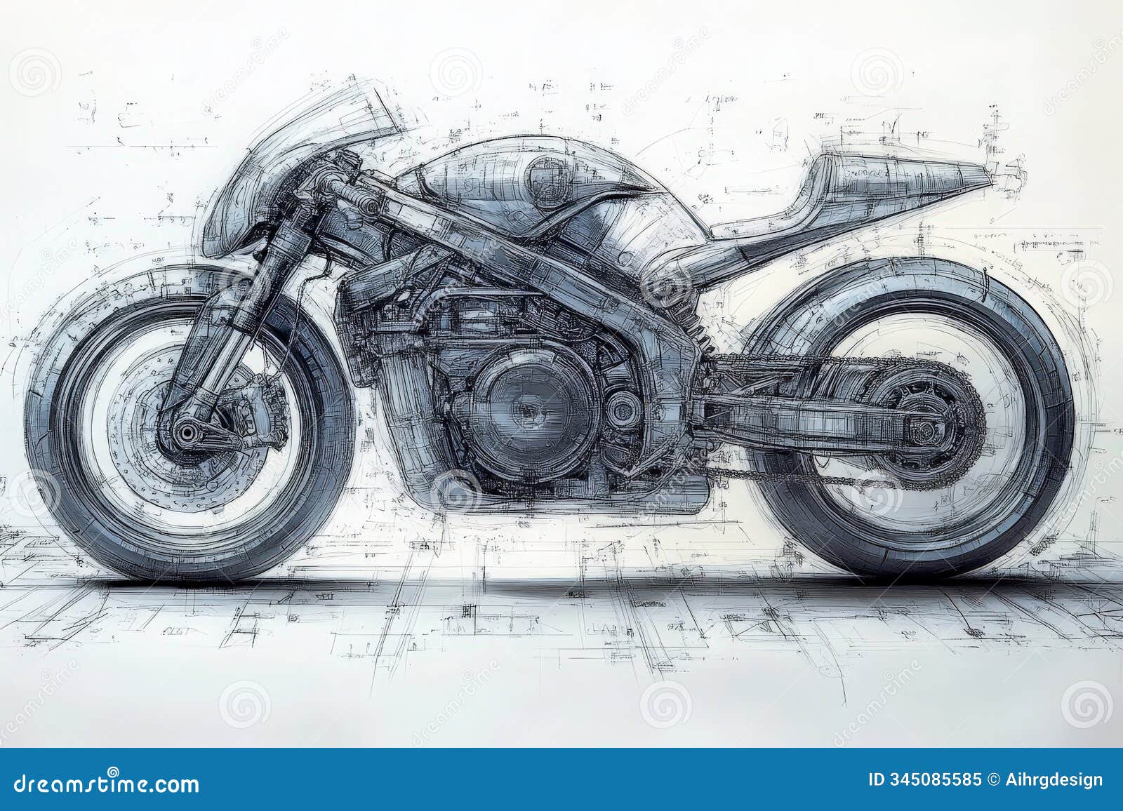 Technical Sketch Drawing of a Motorcycle Showcasing Design Details and ...