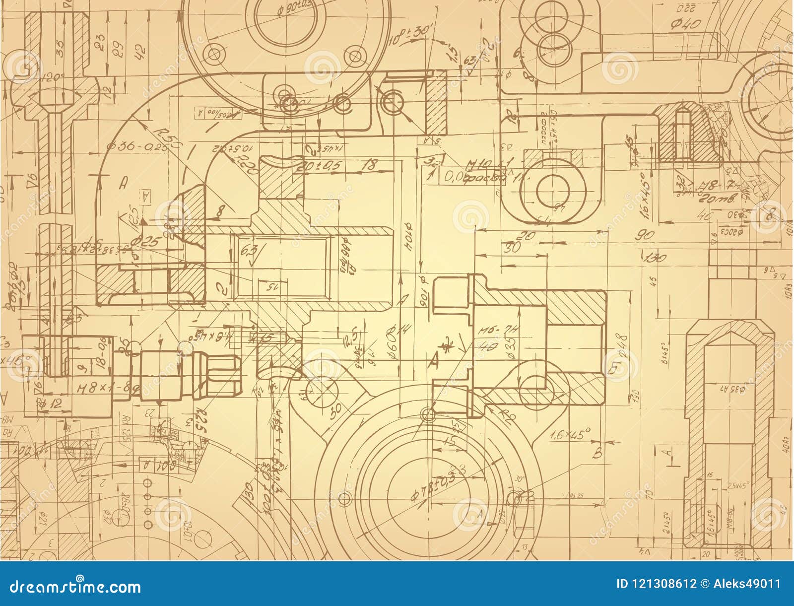 Technical Drawing Retro .Mechanical Engineering Drawings , Vector Stock ...