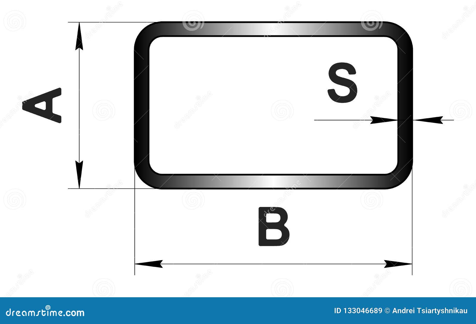 Technical Drawing Rolled Metal. Steel Rectangular Tube Profile. Image ...
