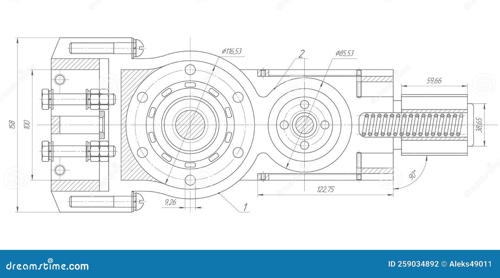 Technical Drawing .Rotating Mechanism of Round Parts .Vector ...