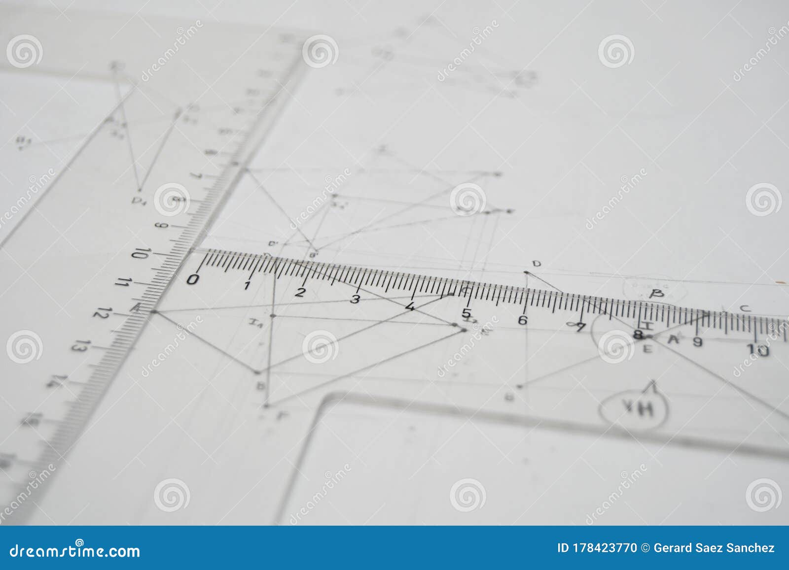 Technical Drawing with Rulers, Square, Cardab Stock Photo - Image of ...