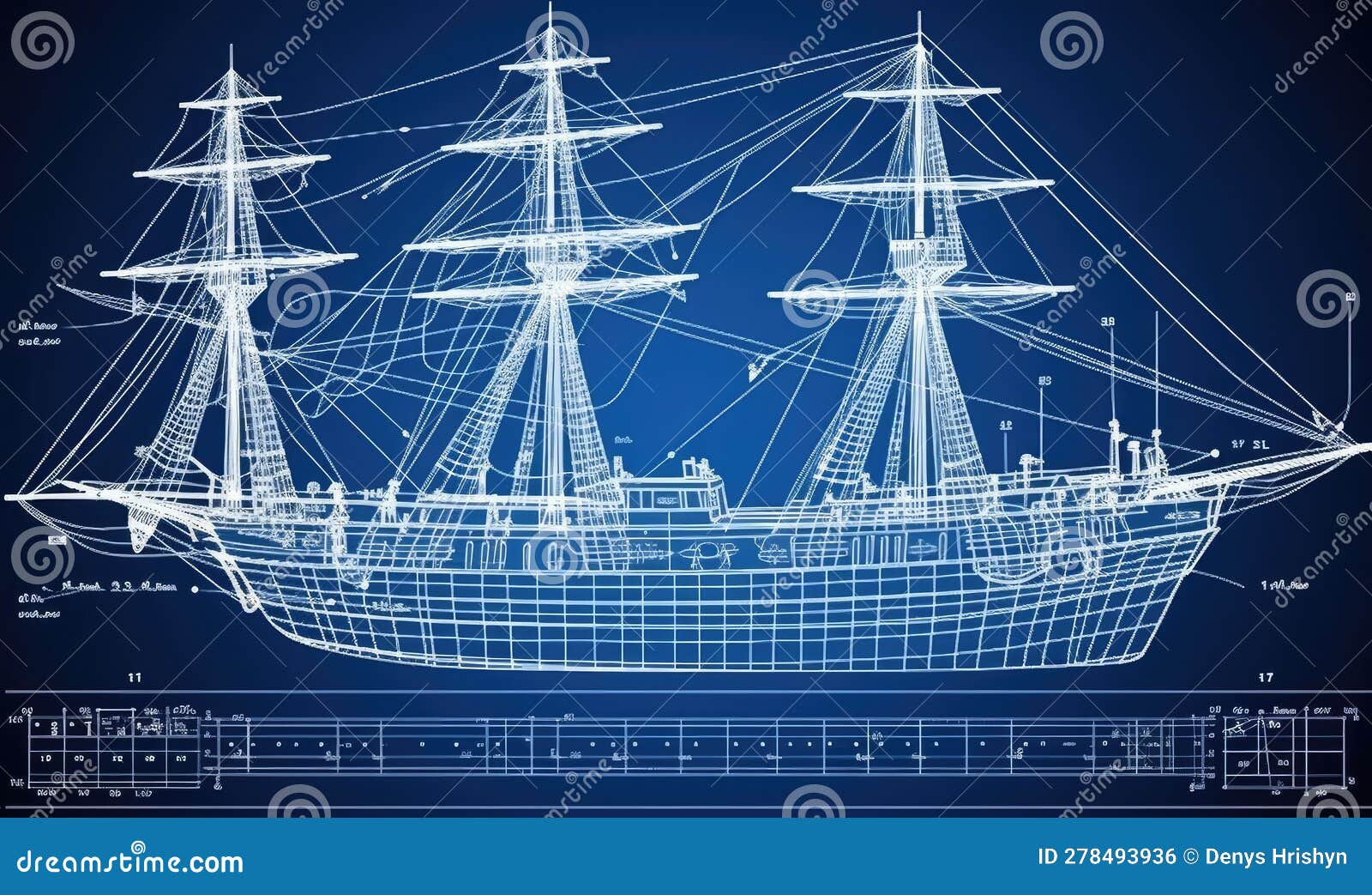 The Technical Drawing of Ship Outlines Its Intricate Hull Structure and ...