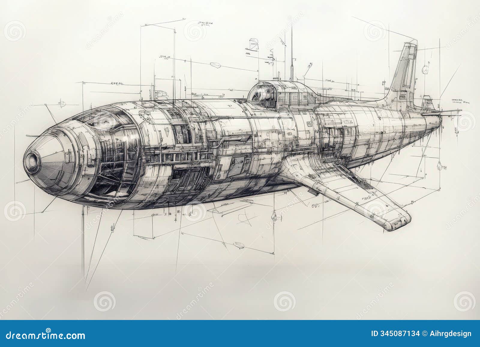 Detailed Technical Sketch of a Deep-sea Submersible Exploring Ocean ...
