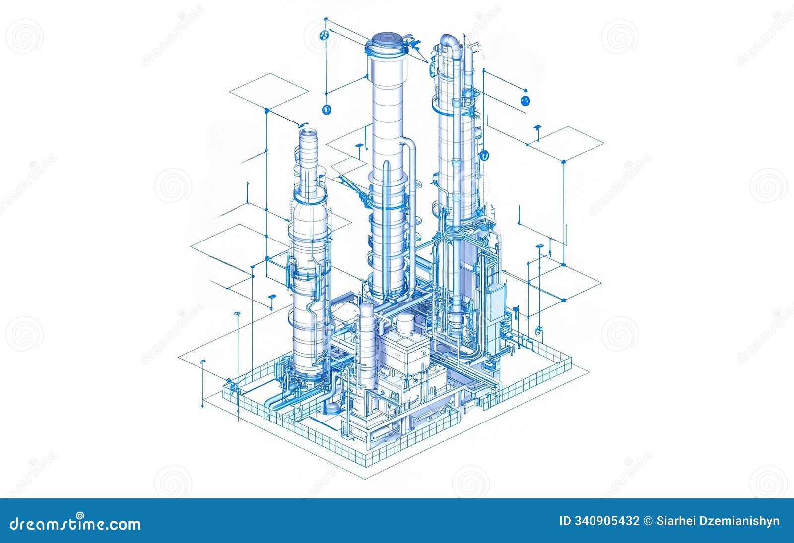 Detailed Blueprint of an Industrial Processing Plant with Multiple ...