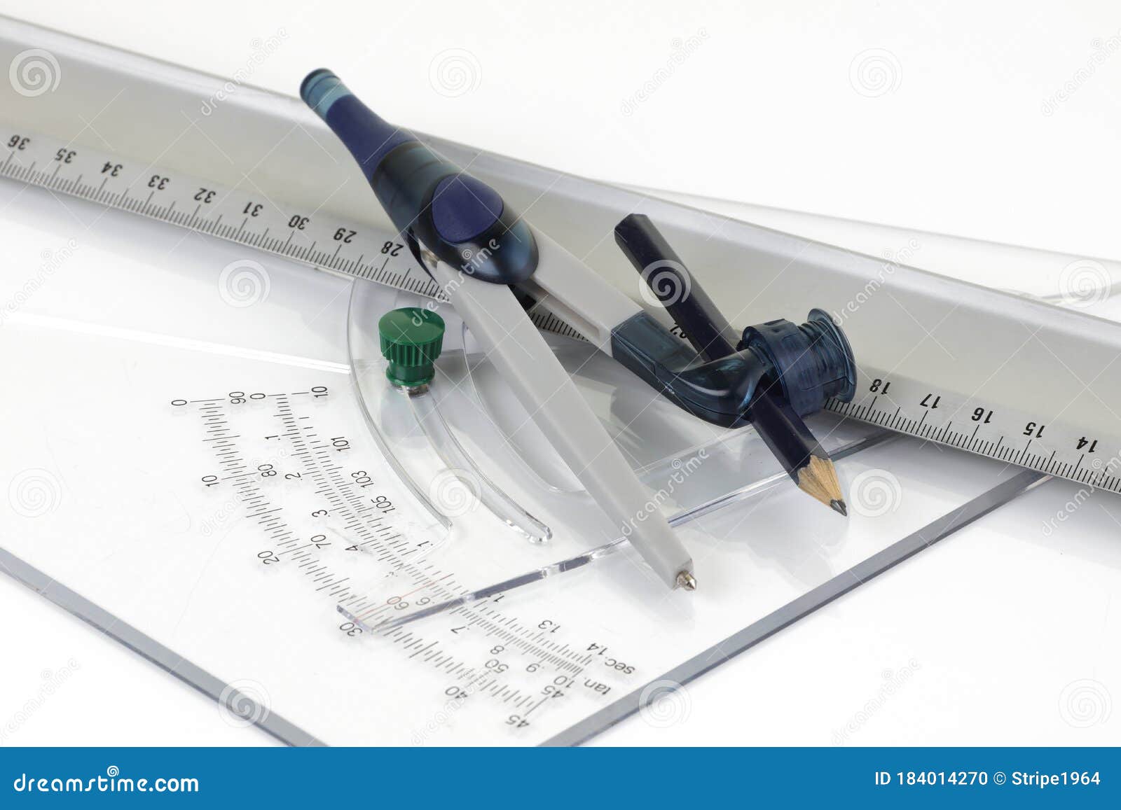 Technical Drawing Tools Ruler Protractor Pair of Compasses Stock Photo ...