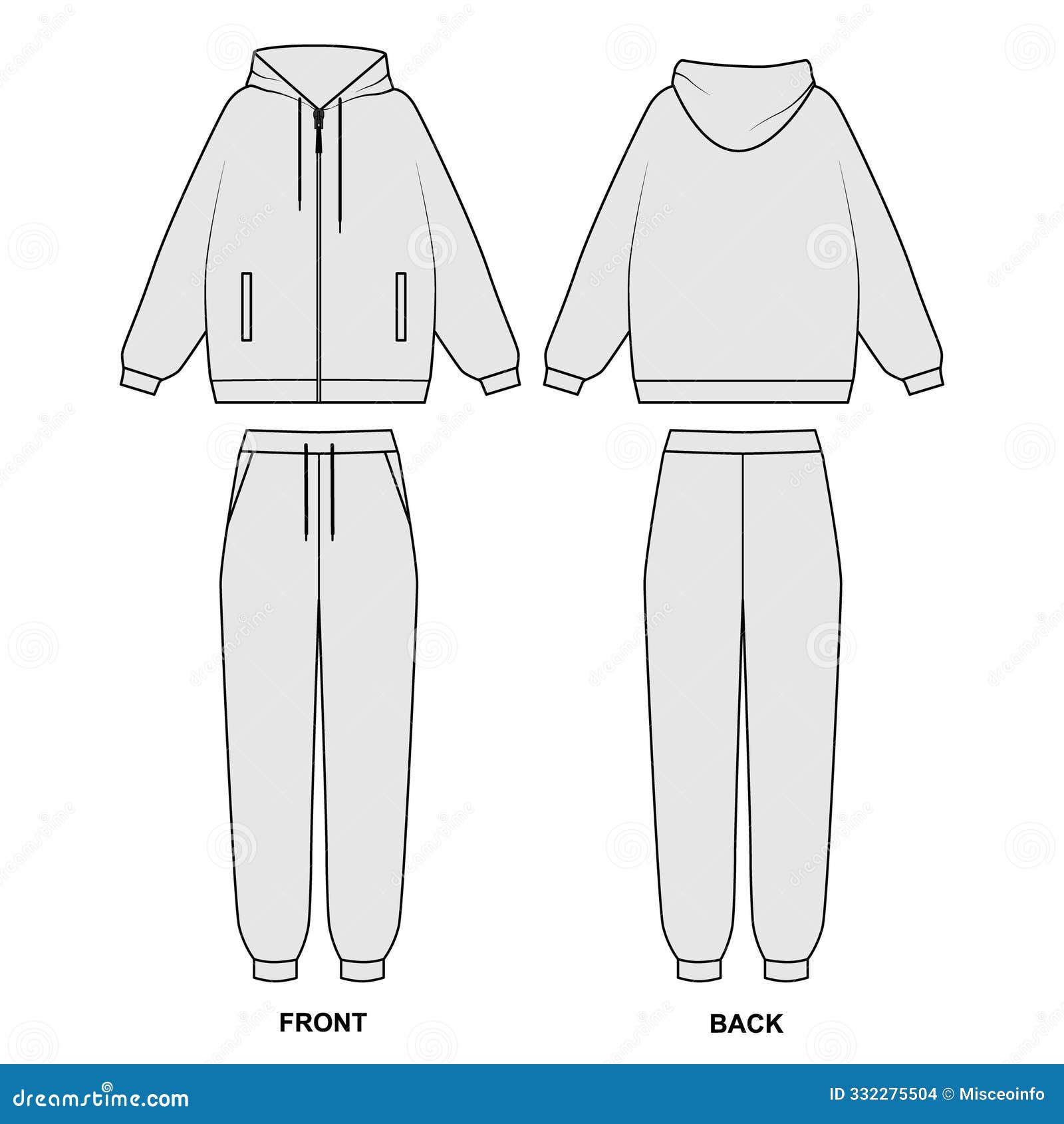 Technical Drawing of a Tracksuit Front and Back View, Isolate on a ...